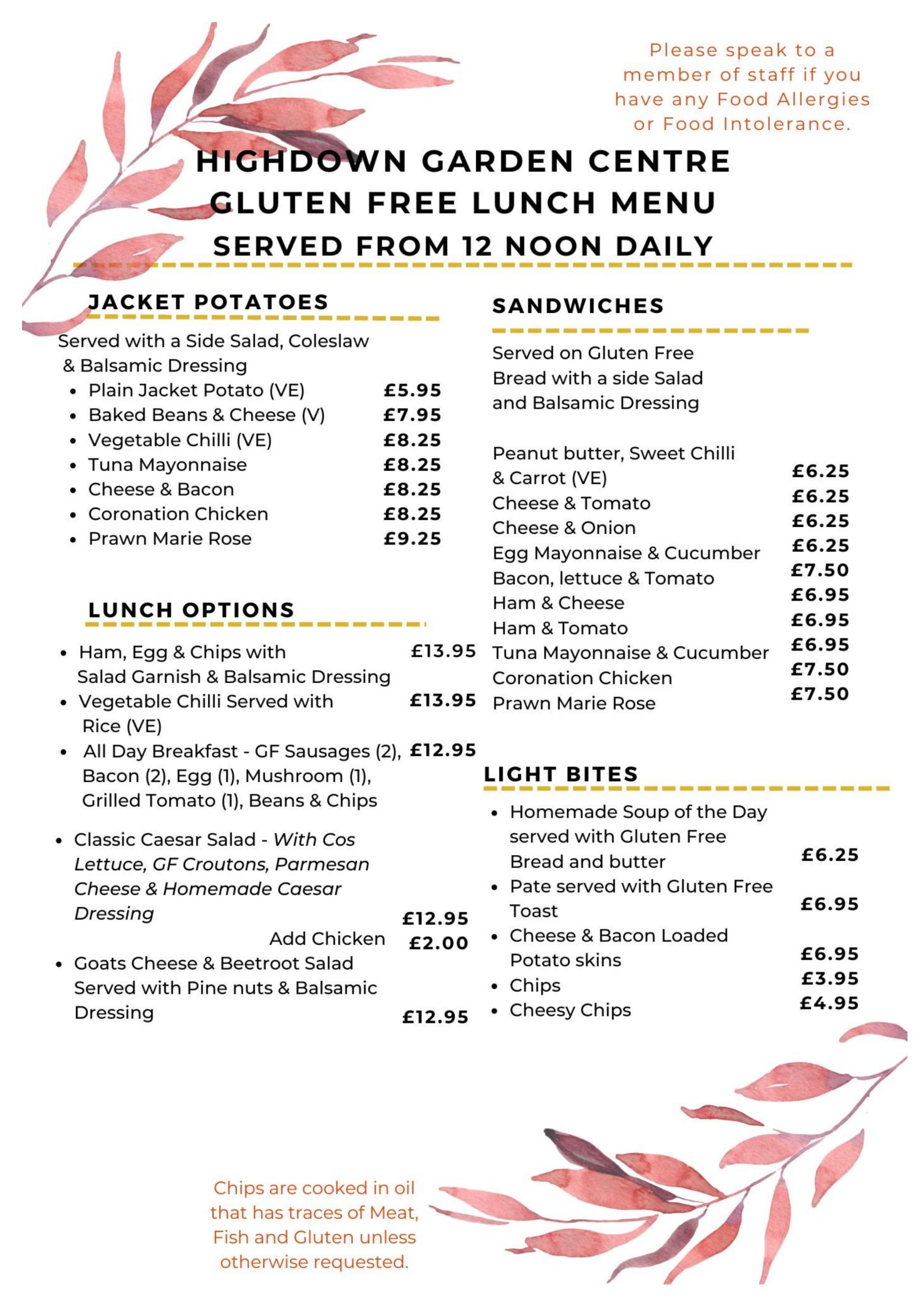 Menus - Highdown Garden Centre