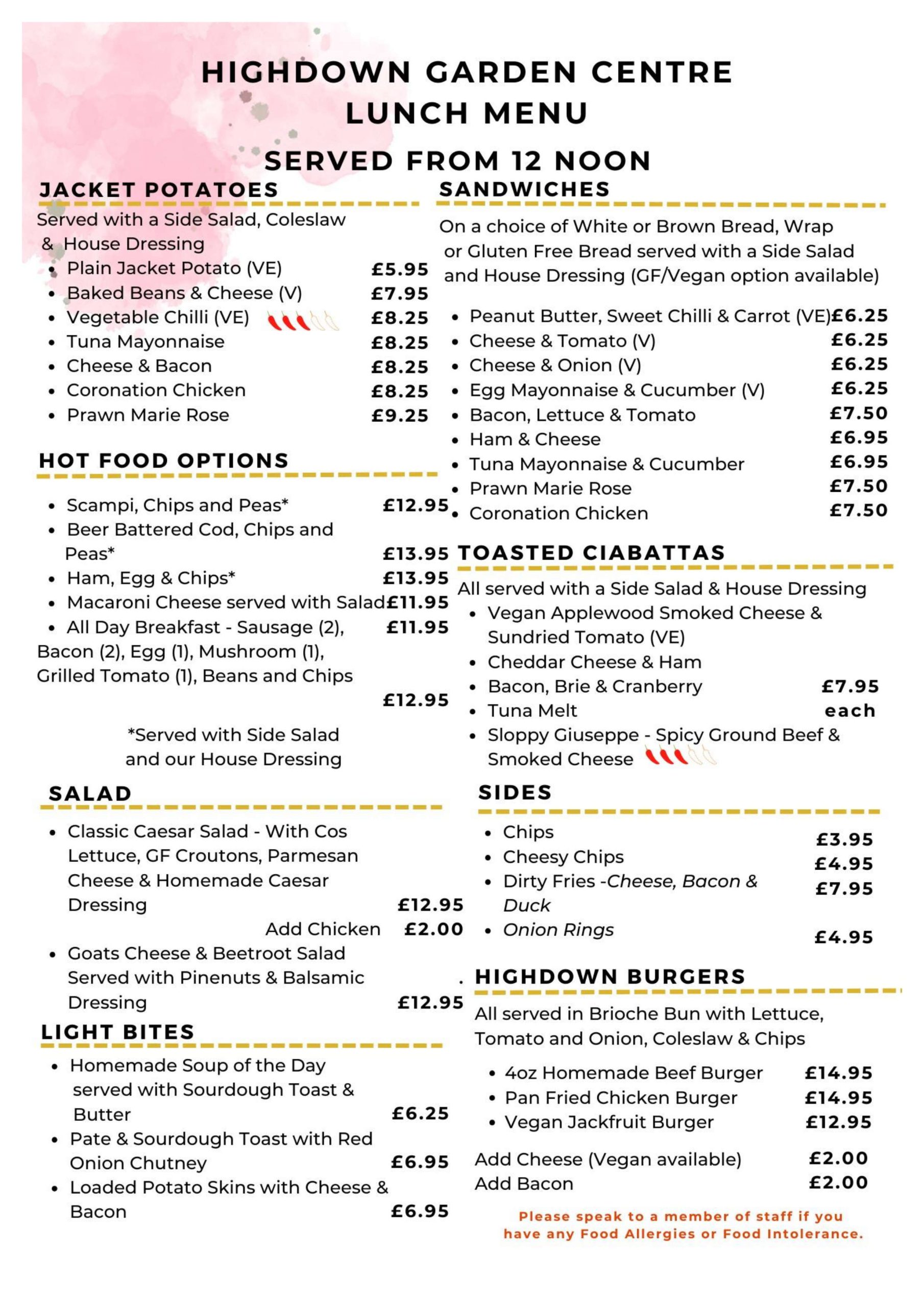 Menus - Highdown Garden Centre