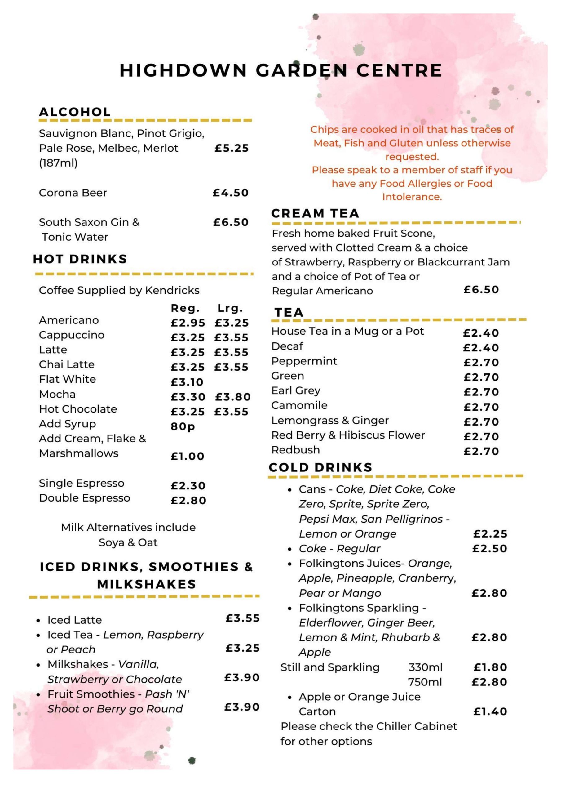 Menus - Highdown Garden Centre