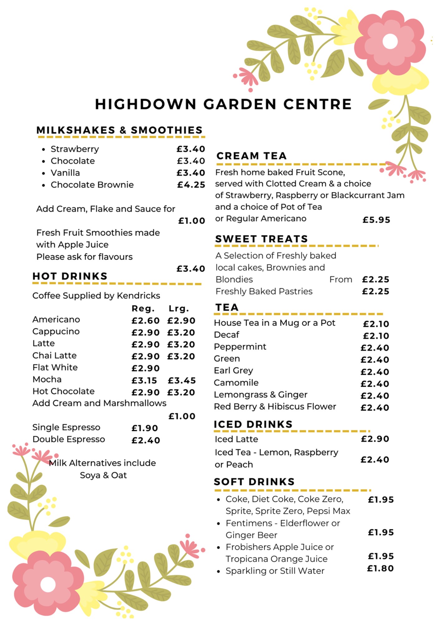 Menus - Highdown Garden Centre